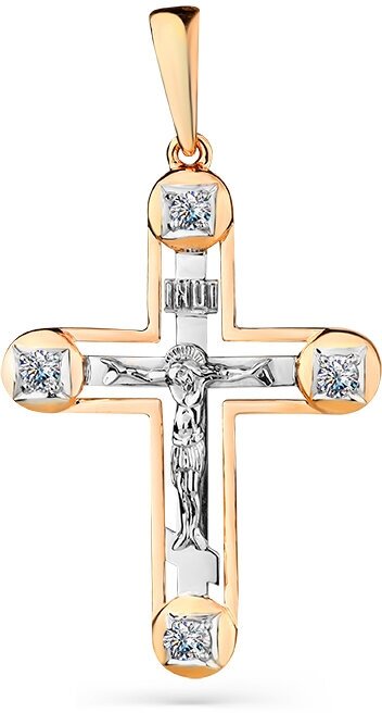 Крестик, белое, красное золото, 585 проба, бриллиант