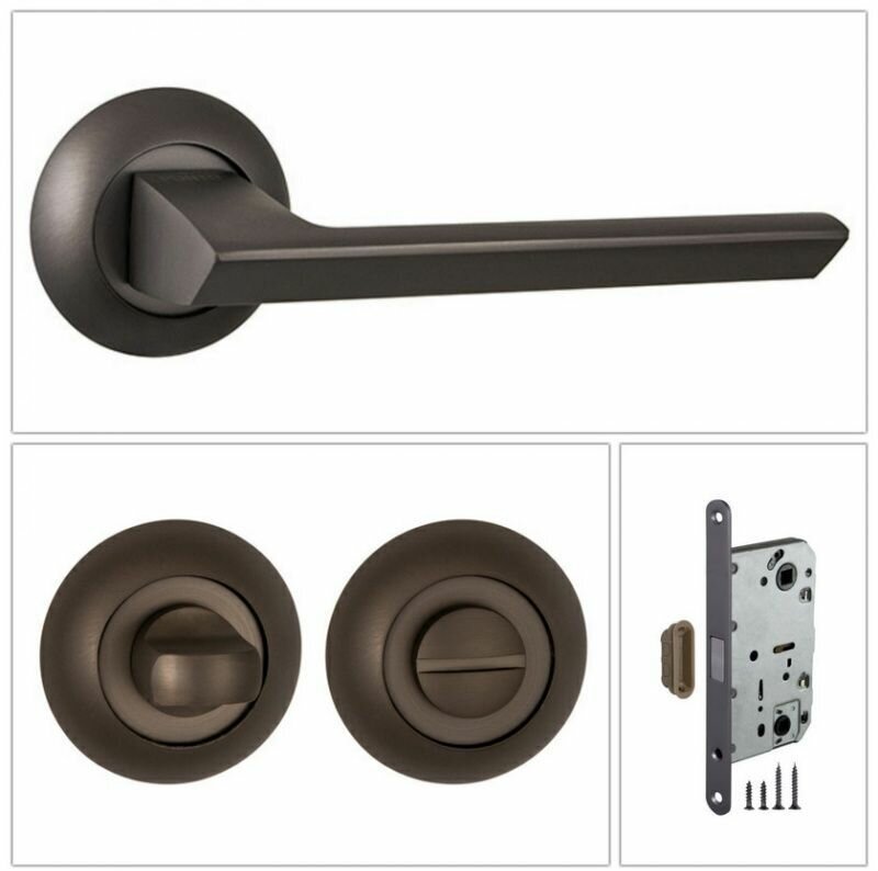 Ручка дверная межкомнатная Punto BLADE_TL_GR-23_UN, графит (ручка + завертка WC + магнитный замок)