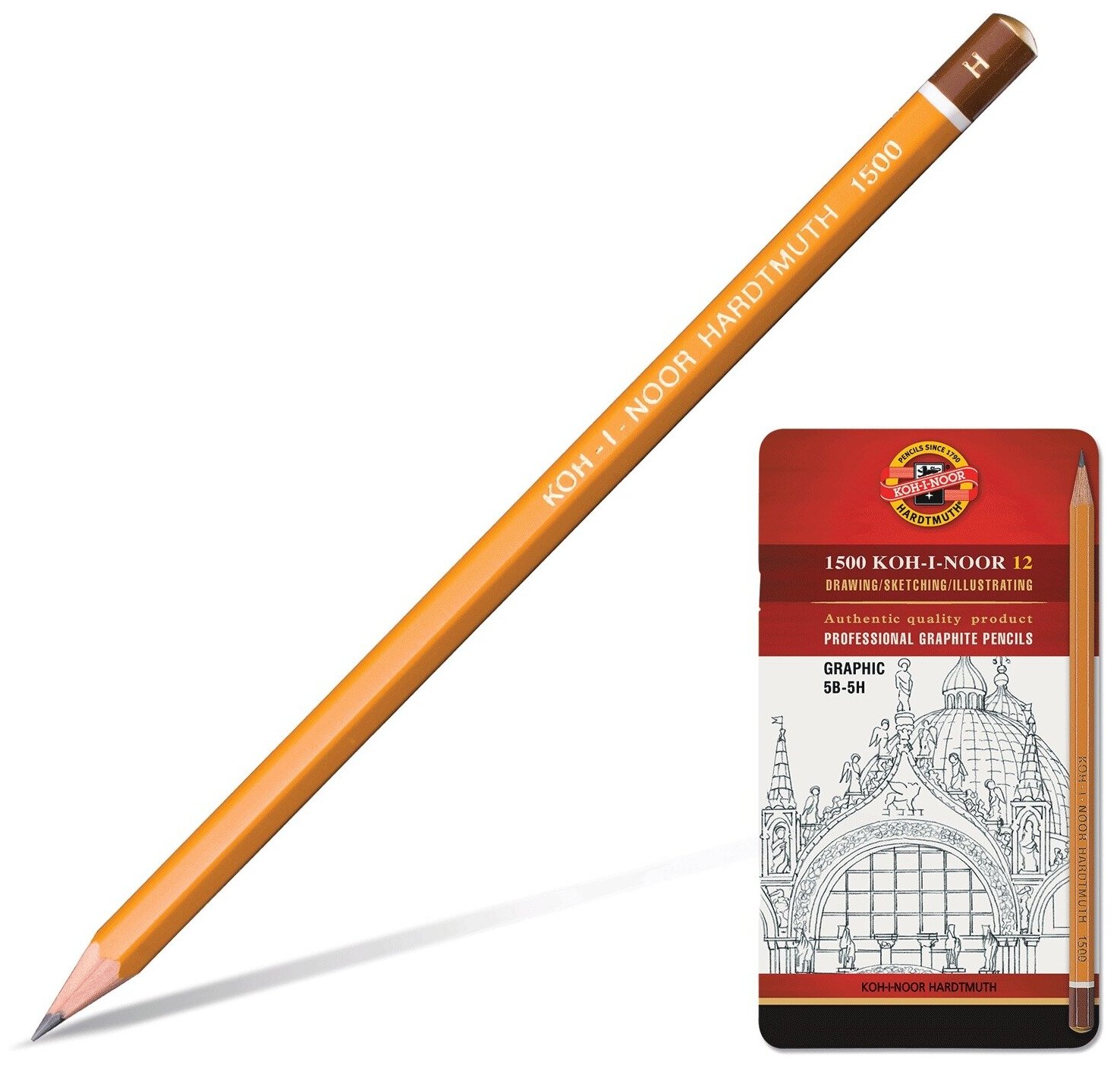 Карандаши чернографитные KOH-I-NOOR, набор 12 шт,"Graphic", 5В-5H, без резинки, 1502012009PL