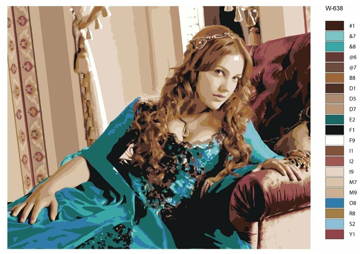 Картина по номерам W-638 "Сериал - великолепный век. Мерьем Узерли - Хюррем Султан" 40х50