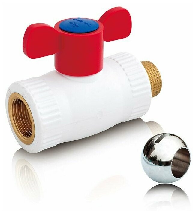 Шаровой кран Blue Ocean (шар - латунь) "бабочка" полипропиленовый ГВС внутренняя-наружная резьба - 32х1"