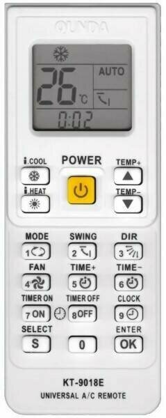Универсальный пульт для кондиционера сплит сплитсистемы различных марок и брендов KT-9018E