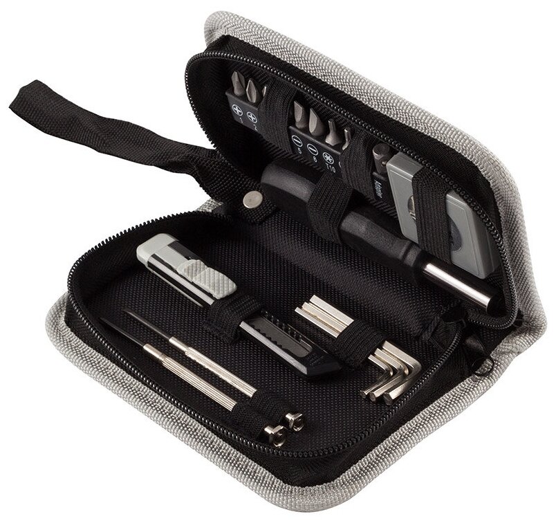 Набор инструментов 19 предметов с битами 25 мм 9 шт рукояткой-битодержателем и чехлом на молнии 008614