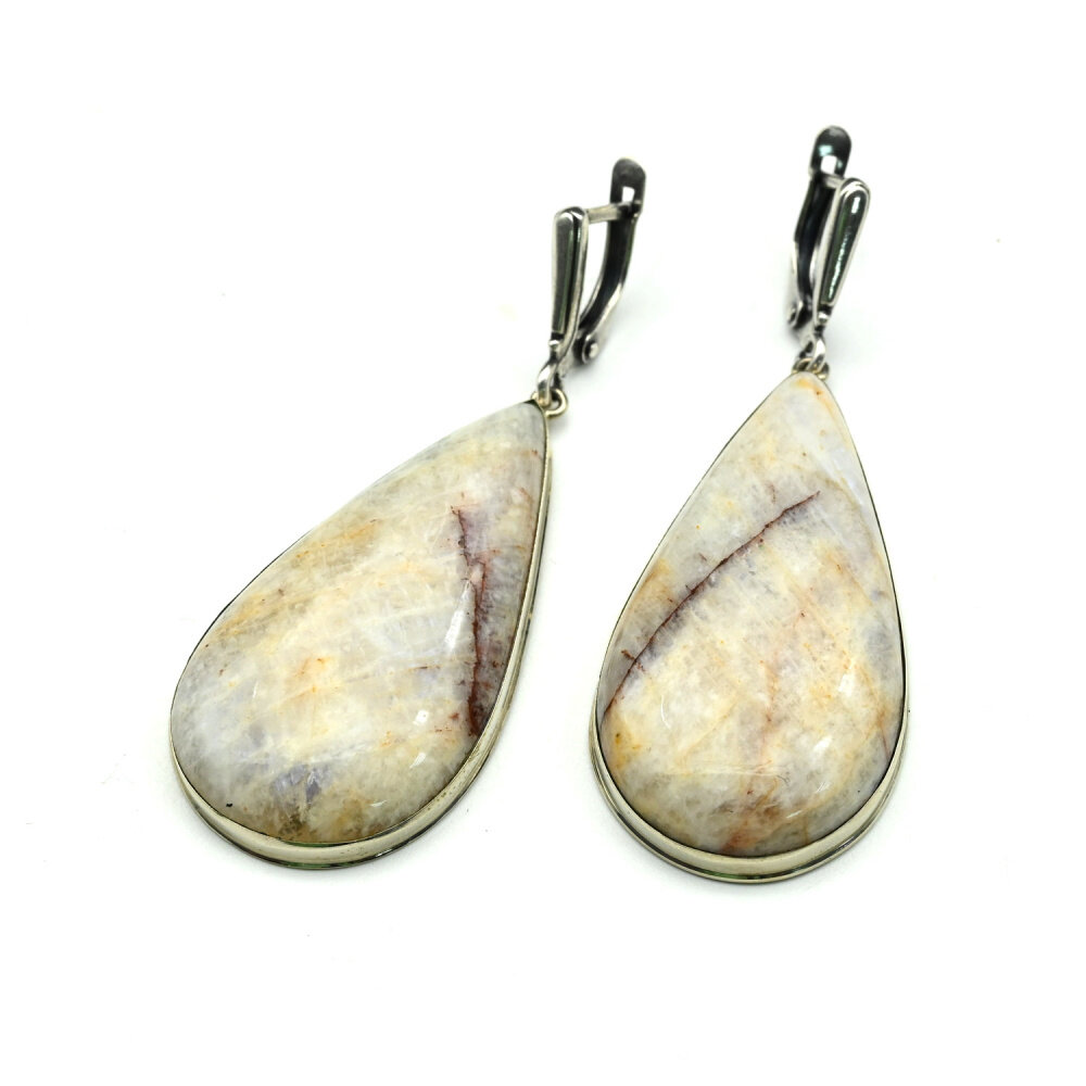 Серьги с подвесками, лунный камень