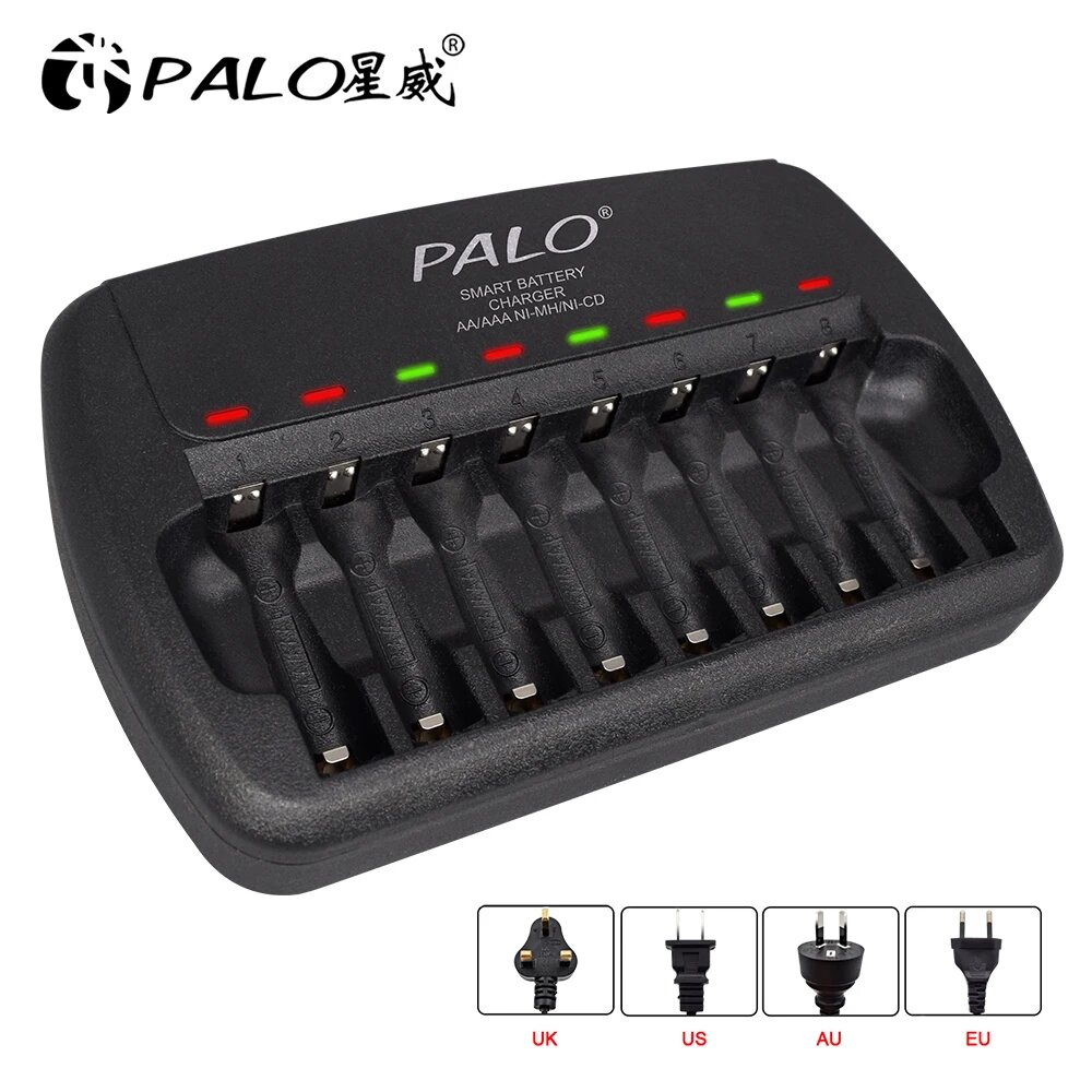 PALO Зарядное устройство для аккумуляторов AA AAA 6/8/12/16/24 слотов 8 slots LED Charger