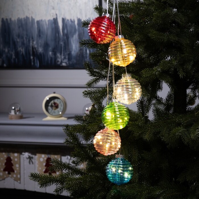 Luazon Lighting Гирлянда «Нить-гроздь» 60 см, нить прозрачная, «Красочные шары», 30 LED, 4.5 В, батарейки ААх3 (нет в комплекте), свечение тёплое белое
