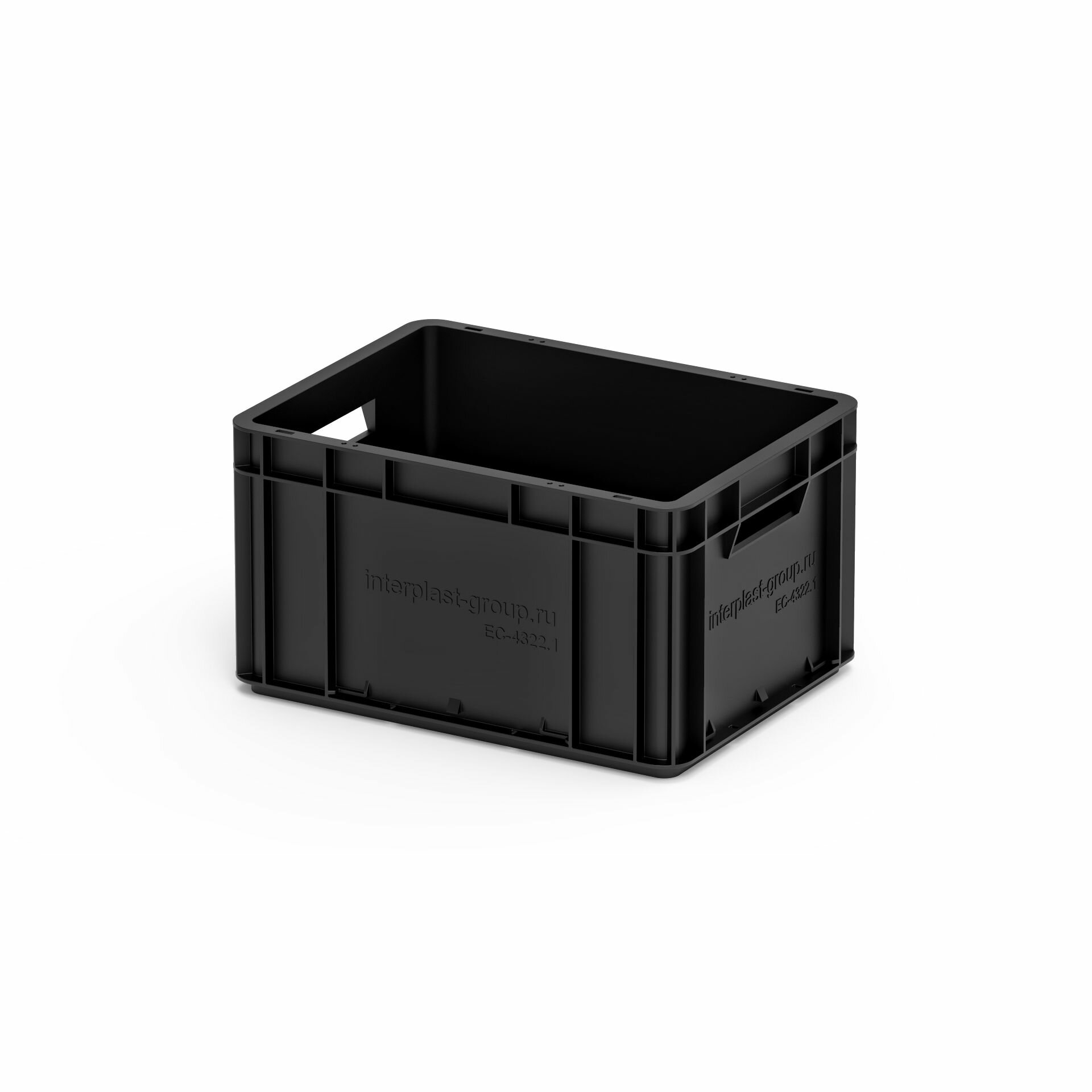 Ящик пластиковый, Евроконтейнер, сплошные стенки открытые ручки, 400х300х220 мм, черный
