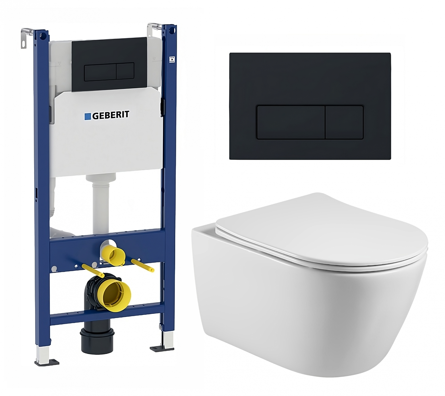 Комплект 3 в 1 инсталляция Geberit Duofix + Унитаз подвесной Акватек Вега AQ1905-00 + кнопка черная матовая