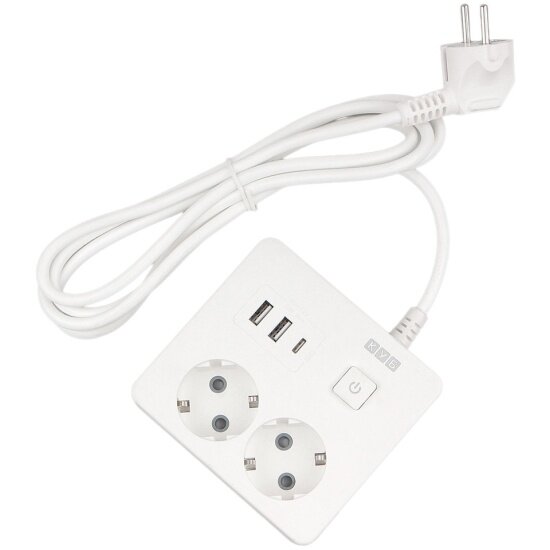Сетевой удлинитель с USB Power Cube PowerCube, 2 розетки с заземлением, с выключателем, 3USB, 3500 Вт, 16А, 1.9 м, 3*1,0 (белый) квадрат