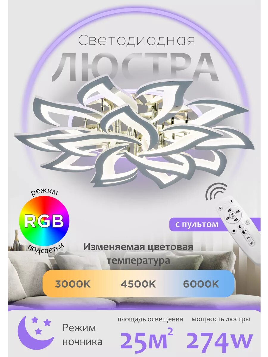 Потолочная светодиодная люстра, cветильник, ночник, с пультом Д/У, для кухни, спальни, гостиной