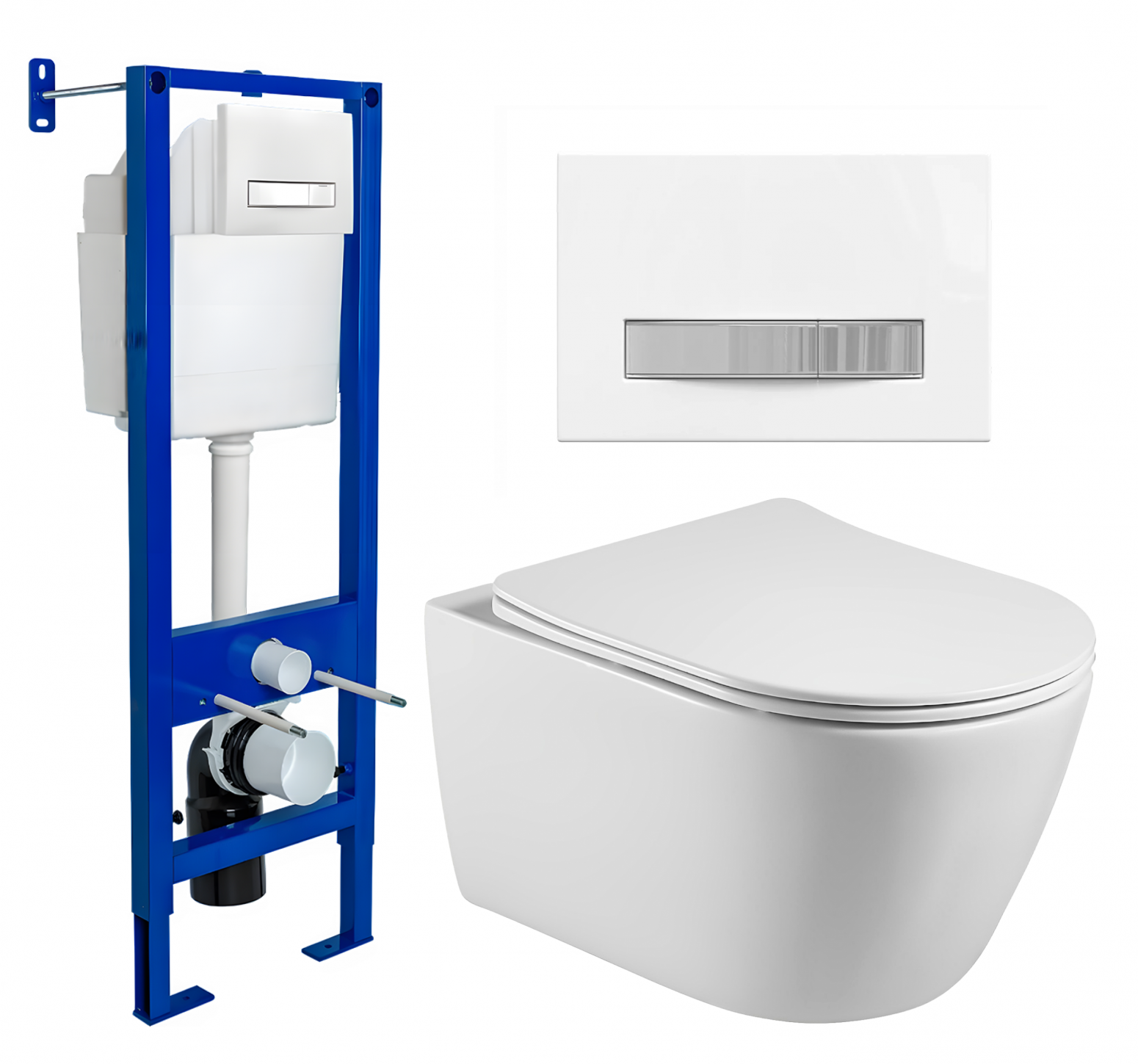 Комплект 3 в 1 инсталляция Berges Atom Line 410 + Унитаз подвесной Акватек Вега AQ1905-00 + кнопка белая, хром