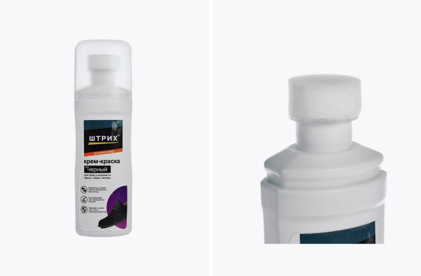 Крем-краска (реставратор) для замши, нубука, велюра черная Штрих , флакон с губкой 75мл