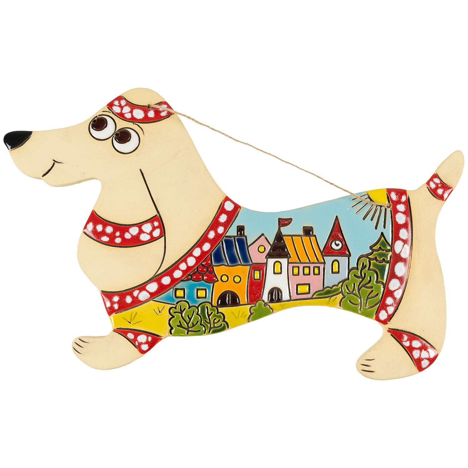 Панно декоративное Такса Старый город керамическое авторской ручной работы