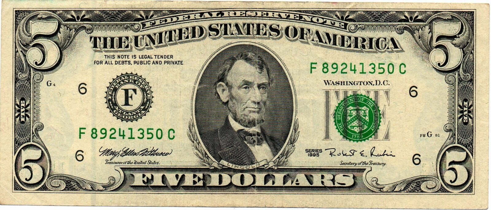 5 долларов 1995 год США 89241350