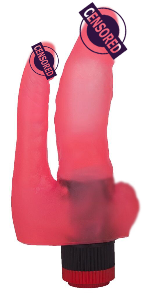 Двойной вибромассажер из розового геля - 17 см.