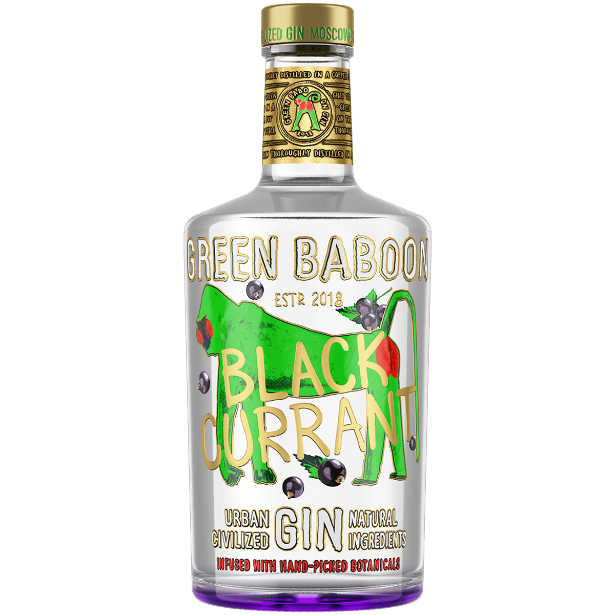 Джин "Green Baboon Blackcurrant", 0,5 л, 40% крепость, Россия