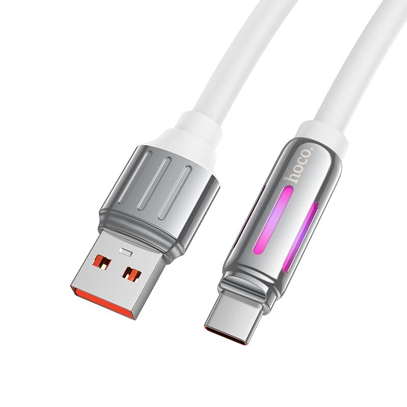 Кабель для зарядки Type-C USB 5A 1.2m RGB подсветка прочный силиконовый белый