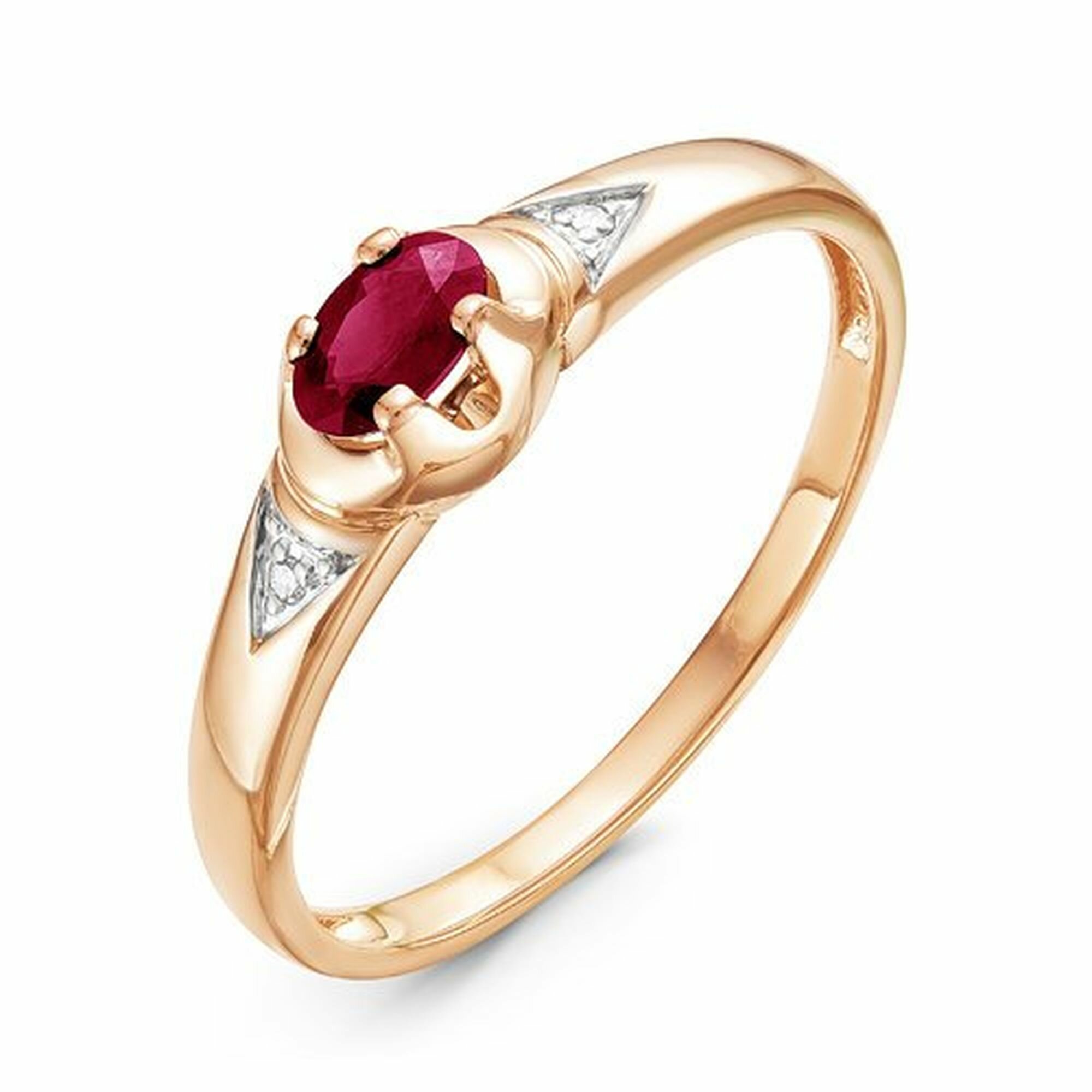 Кольцо, красное золото, 585 проба, рубин, бриллиант