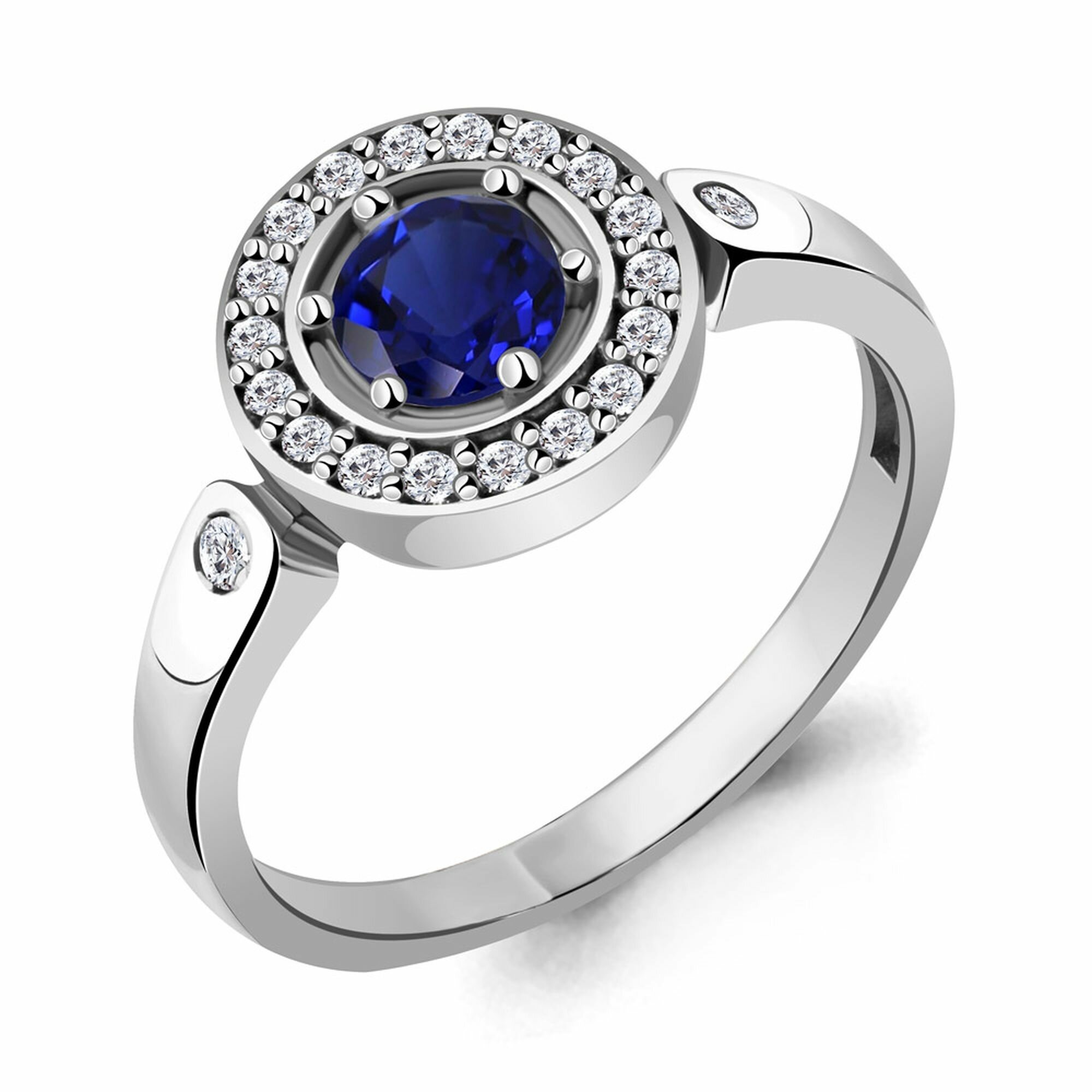 Кольцо, серебро, 925 проба, родирование, фианит, сапфир синтетический