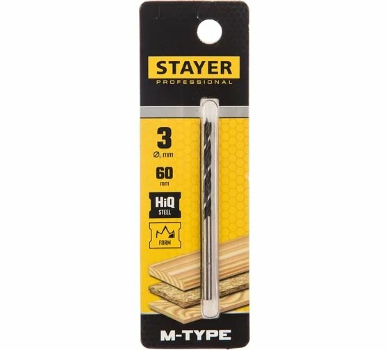 Сверло спиральное по дереву М-образная заточка M-type Professional (3х60х30 мм; HCS) Stayer