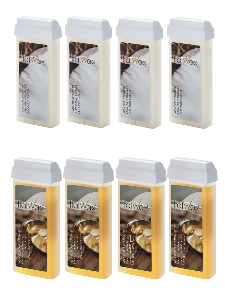 Воск в картридже ITALWAX NATURA набор из 8 шт по 100 мл, Кокос, Натуральный
