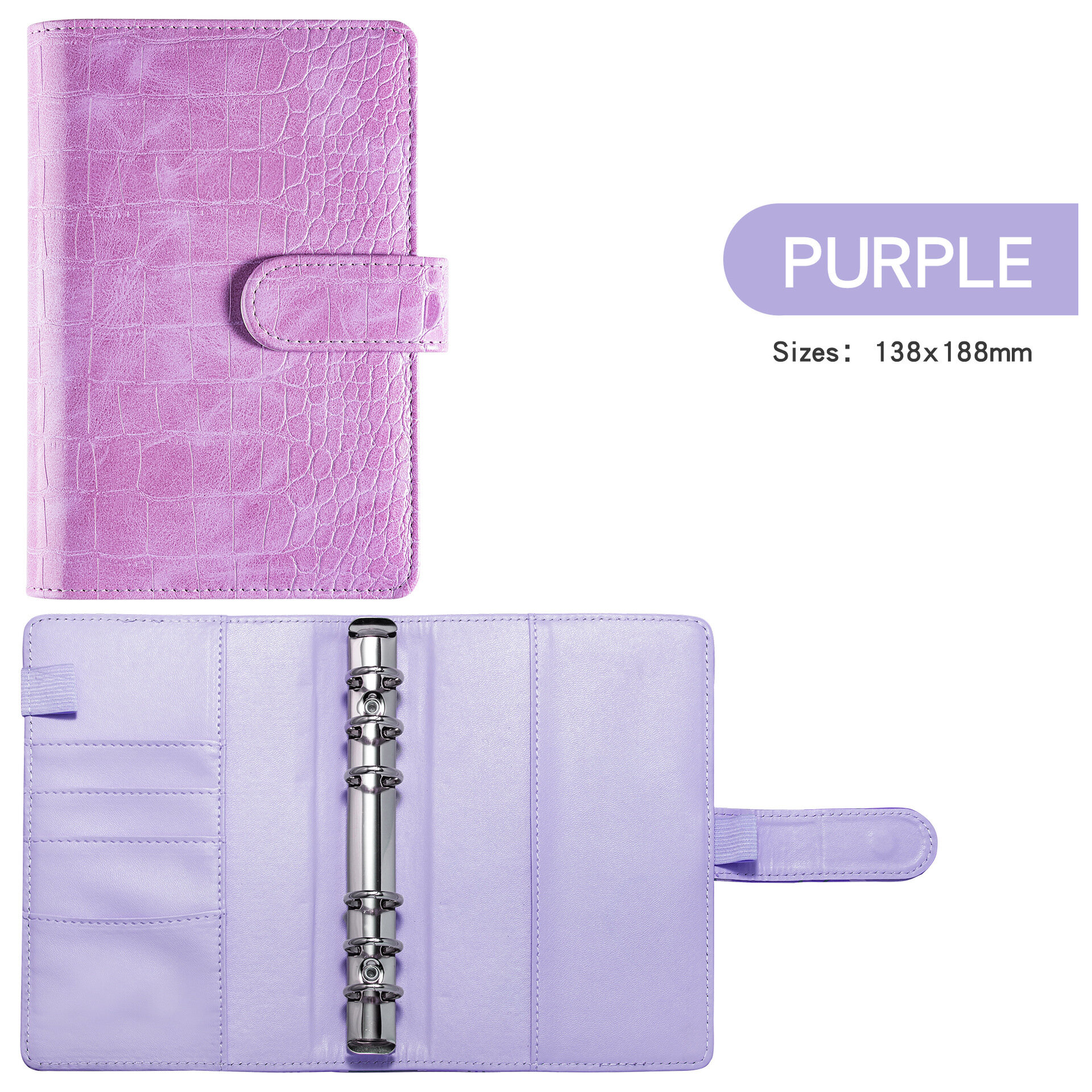 Блокнот Amazon A6 Macaron, искусственная кожа, фиолетовый крокодиловый узор