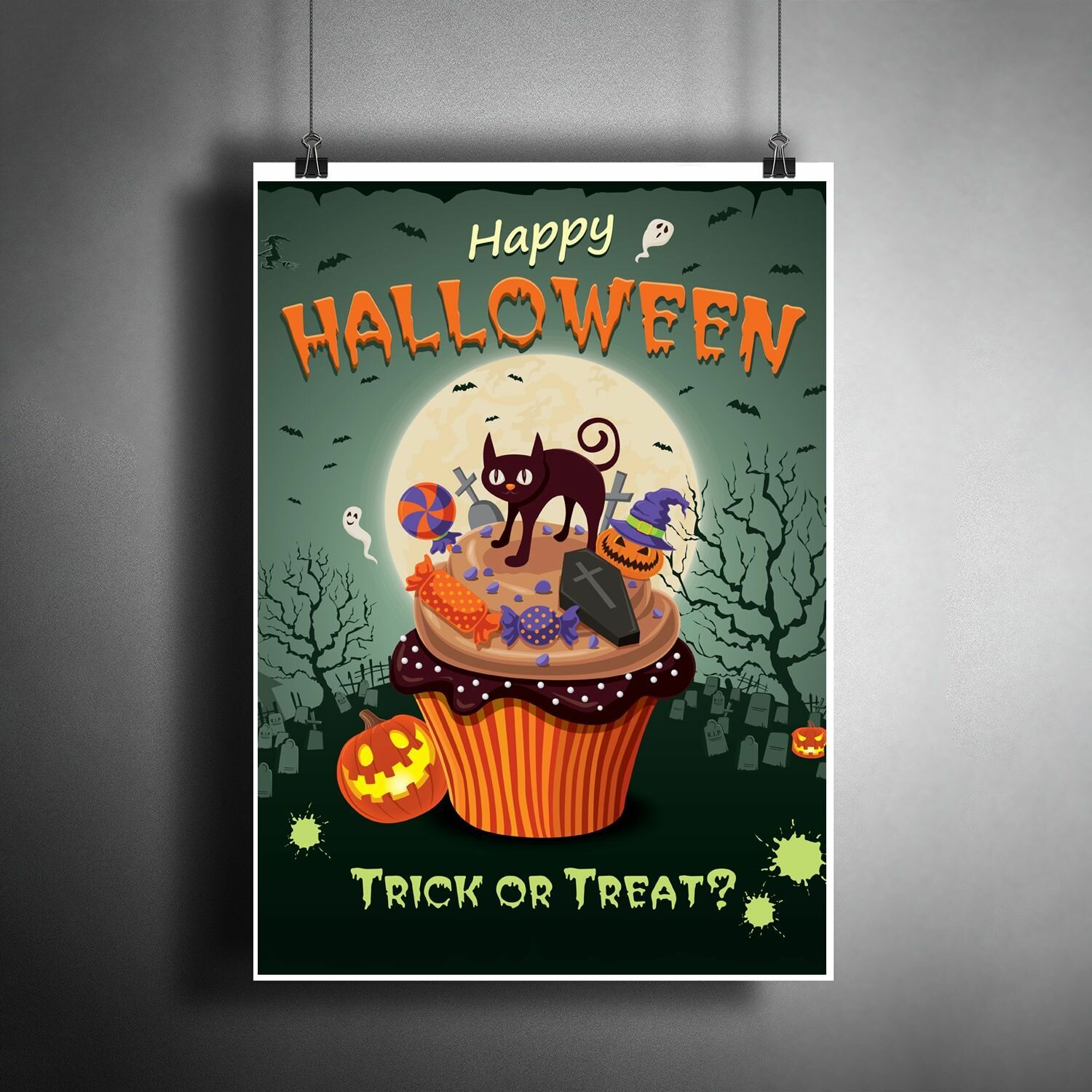 Постер плакат Тыква для вечеринки Хэллоуин Halloween A3 (297 x 420 мм)