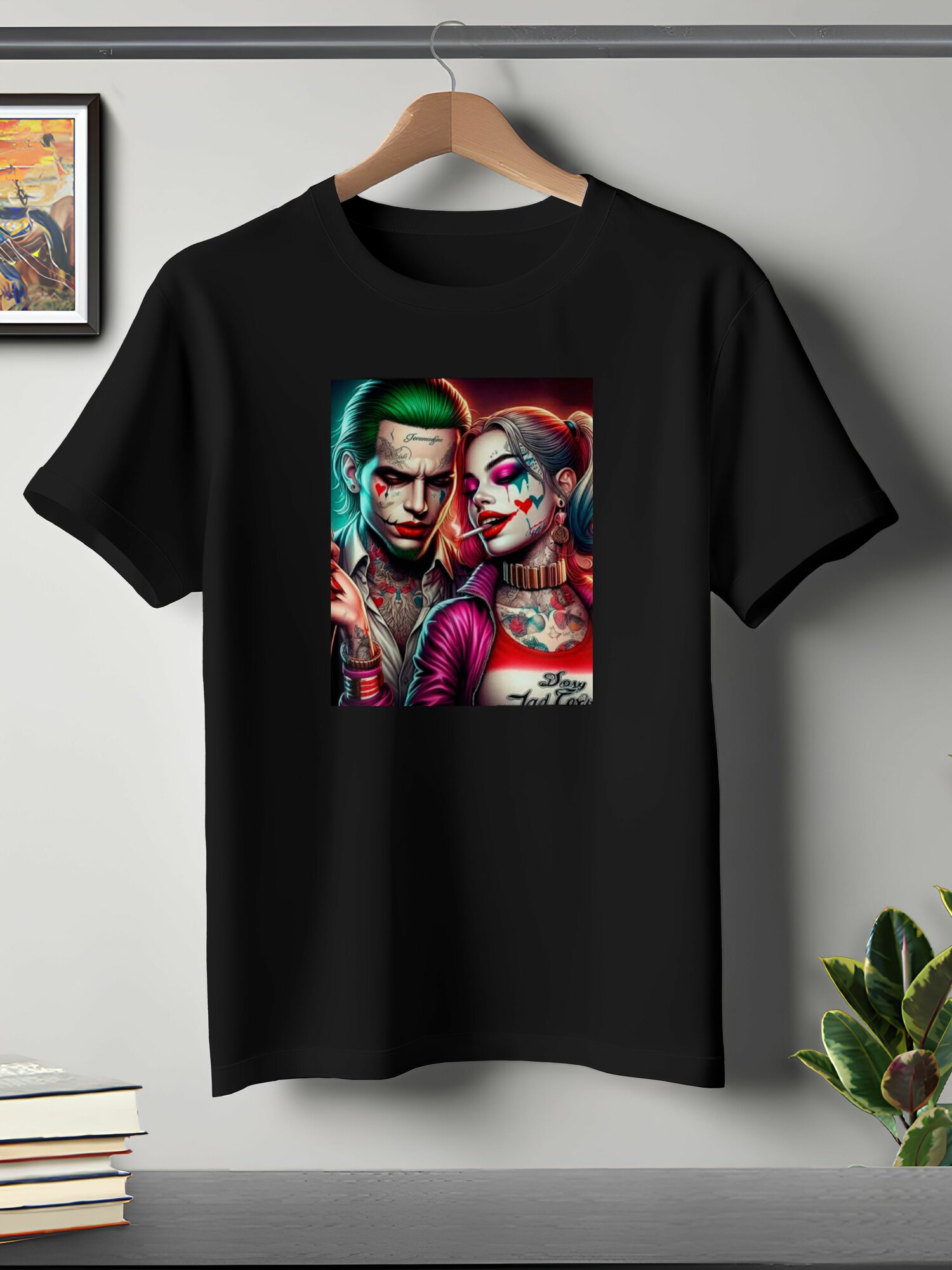 Футболка ONEQ унисекс 48-50 (L) размер с принтом Джокер и Харли Квин, черная