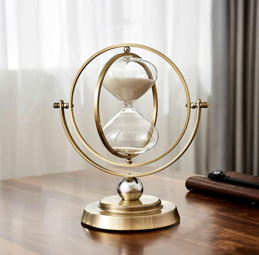 Песочные часы Космос Round - 30 минут, белый песок, латунь, поворотный механизм (25х22х12)см