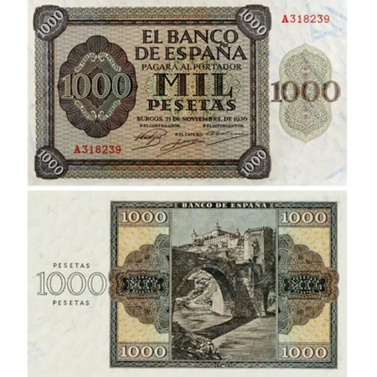 1000 песет 1936 Испания, сувенирная копия, банкноты и купюры редкие коллекционные