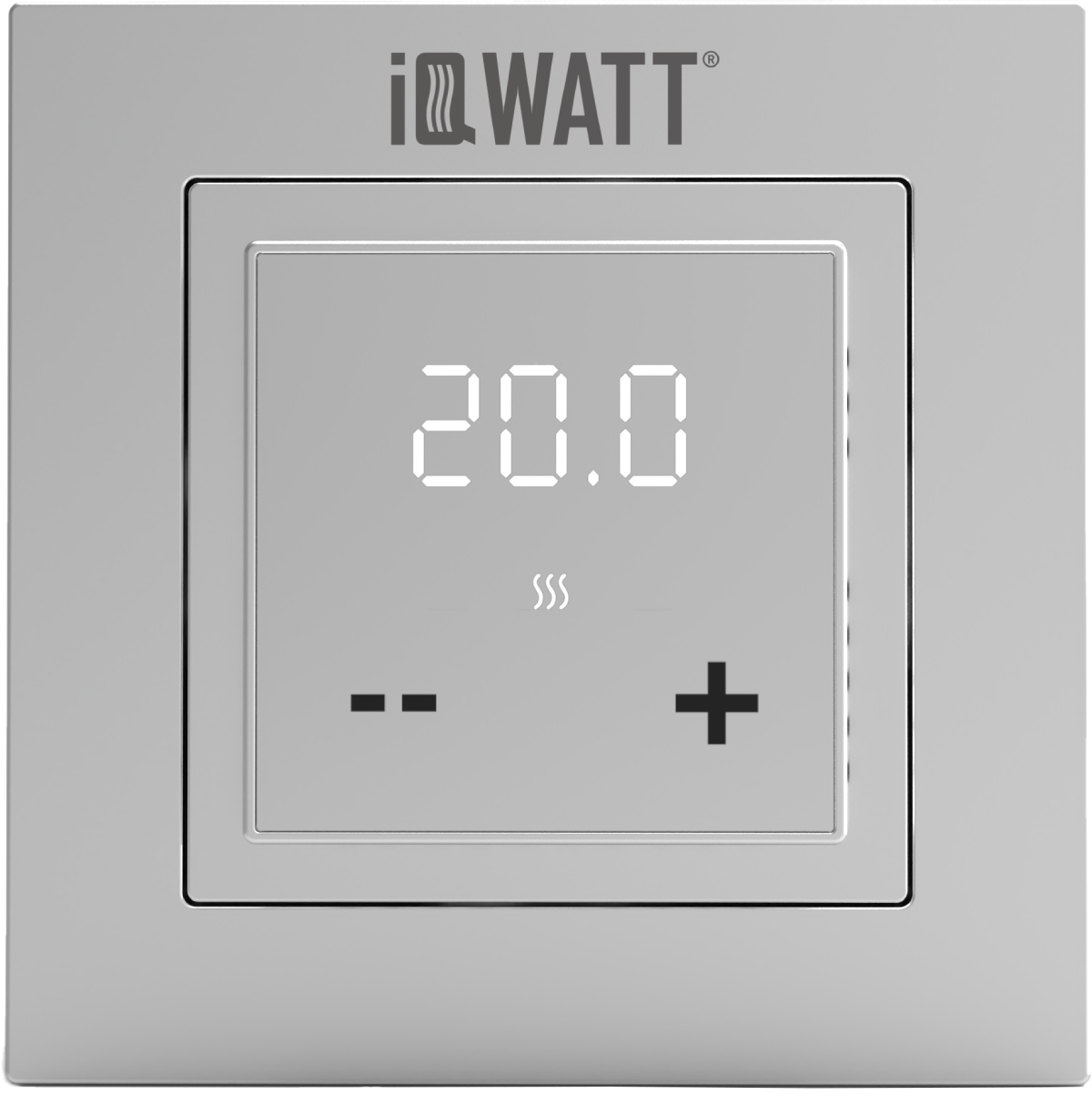 Термостат D простой, стекло серебристое, рамка серебристая, 3200Вт, 14А, с выносным датчиком + 2 переходника: на 55х55 и на серию Valena, Legrand