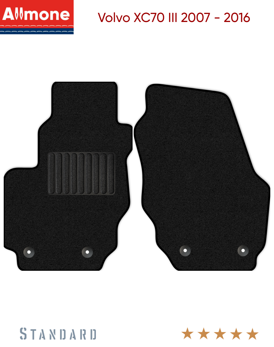 Ворсовые коврики для Volvo XC70 3 (suv) 2007 - 2016, черные, 2шт, автомобильные, передние, Стандарт / Вольво