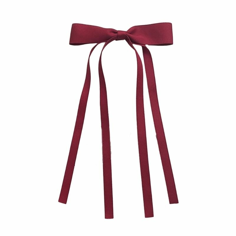 (1) Заколка для волос с ленточным бантом для девочек - бордовый