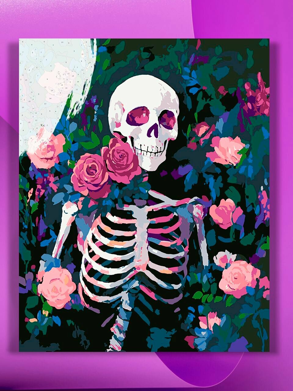 Картина по номерам на холсте Скелет в цветах арт, 40 х 50 см