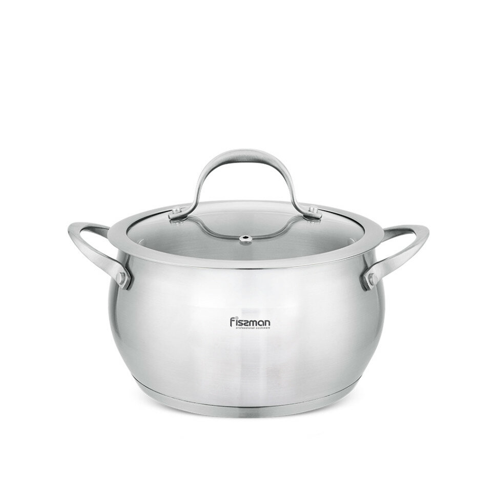 5484 FISSMAN Кастрюля CASSIA 3,6л / 20x12 см с крышкой (нерж. сталь) Ручки-нерж. сталь; Крышка-стекло; Индукция; Термоаккумулирующее многослойное дно.