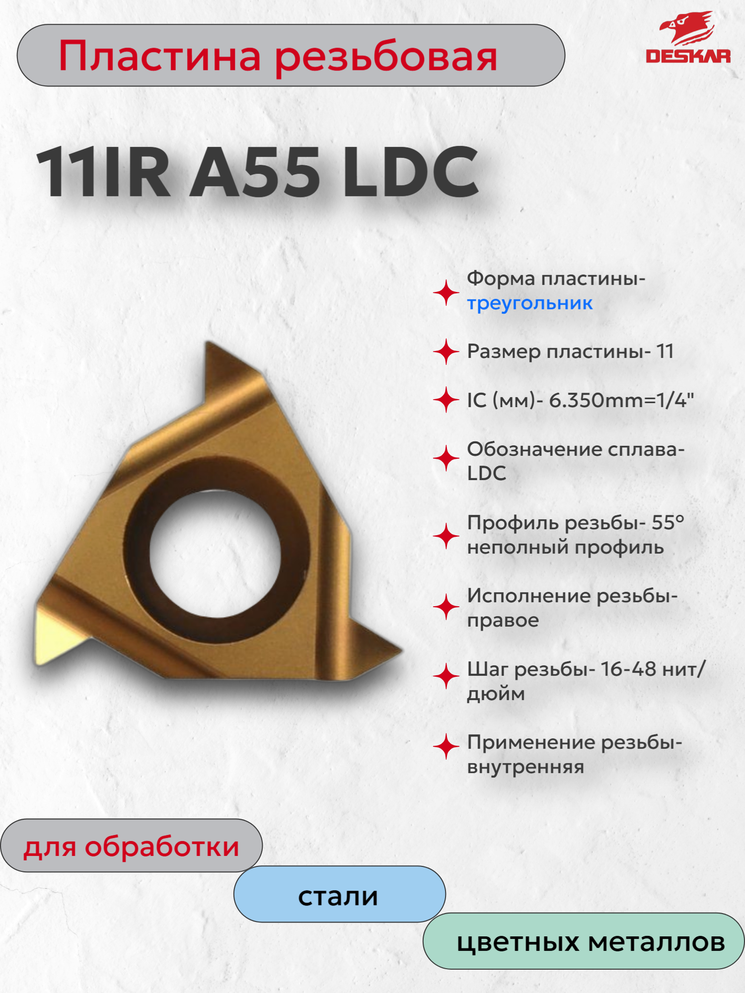 11IR A55 LDC пластина резьбовая (в упаковке 10 шт) DESKAR 00-00021140