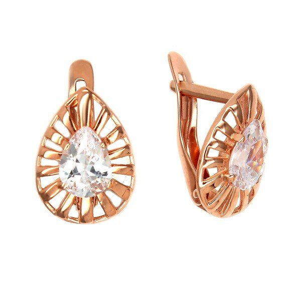 Серьги, красное золото, 585 проба, фианит