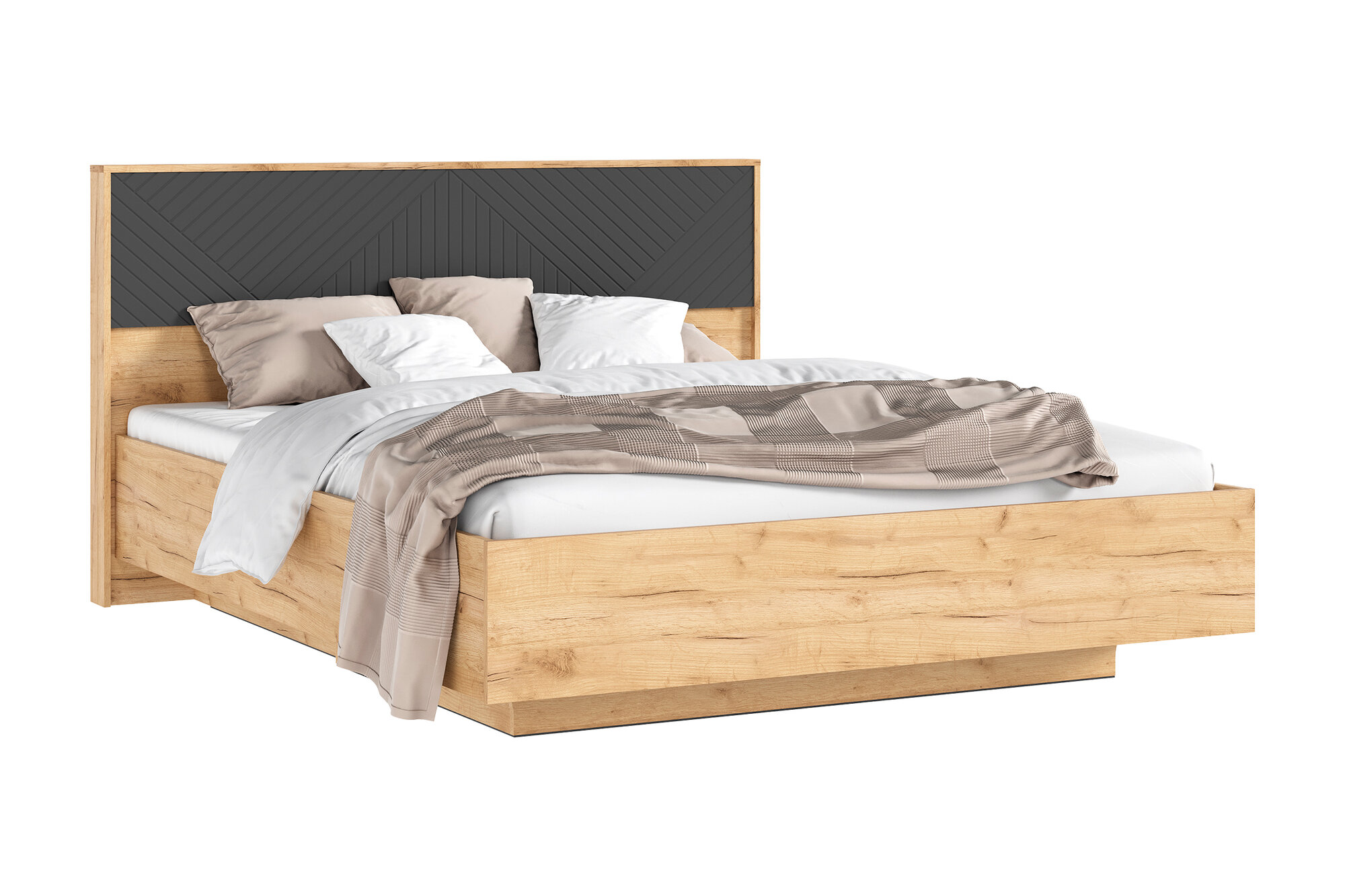 Кровать двуспальная парящая Нонтон Флэш, 160x200, ламели (дерево), дуб крафт / браш графит
