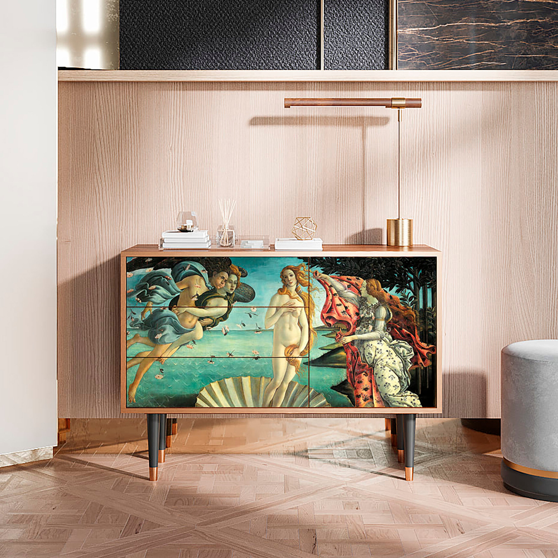 Комод - STORYZ - S3 The Birth of Venus by Botticelli, Размер - 115 x 84 x 41 см, Цвет корпуса - , Орех