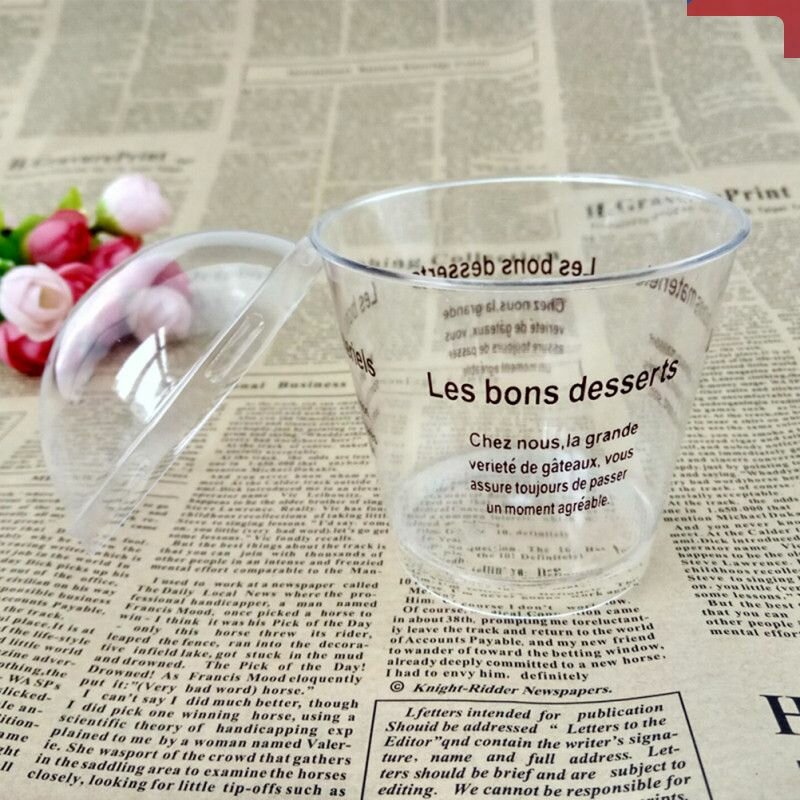 10 шт. Круглый пудинг s пластиковый прозрачный контейнер для десерта для йогурта для мусса тирамису (чашка + крышка + ложка) (случайный цвет)