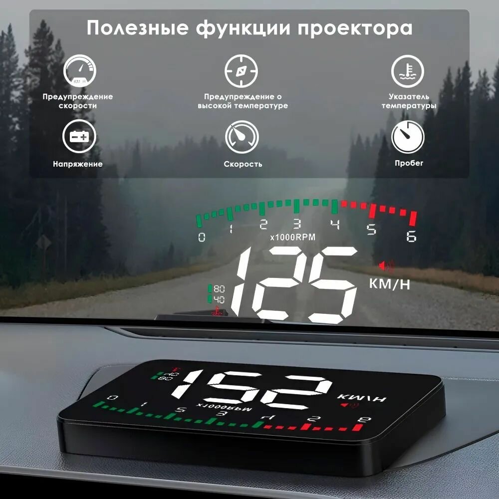 HUD A900 — проекционный дисплей на лобовое стекло через OBD2, 3.5‑дюймовый экран, скорость, тахометр и сигналы