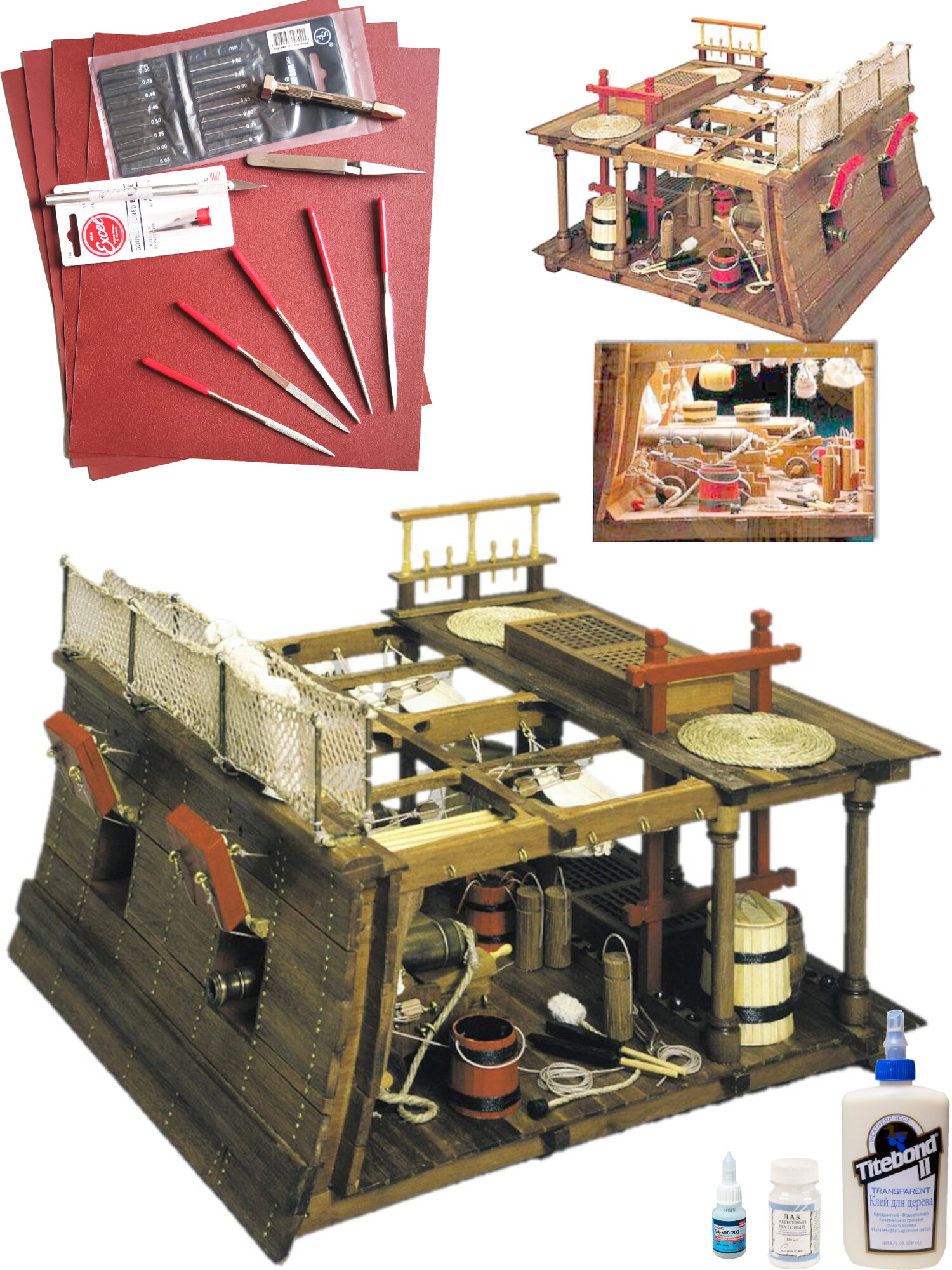 Модель Mantua орудийная палуба Battle Station, 100 часов, 253х250х170мм, М1:23, подарочный набор, инструменты, лак, клея