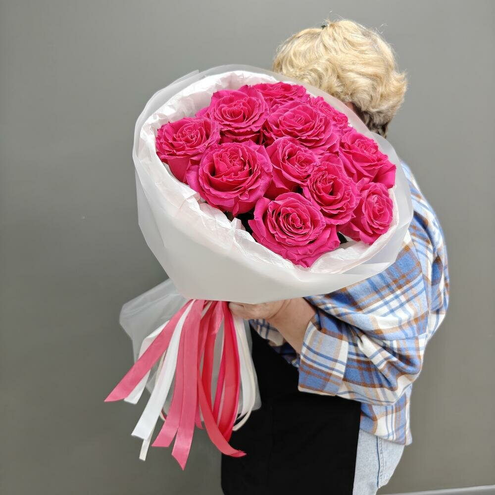 Монобукет Цветочный ЛЕС Фул Монти Малина, 50 см, белый/малиновый