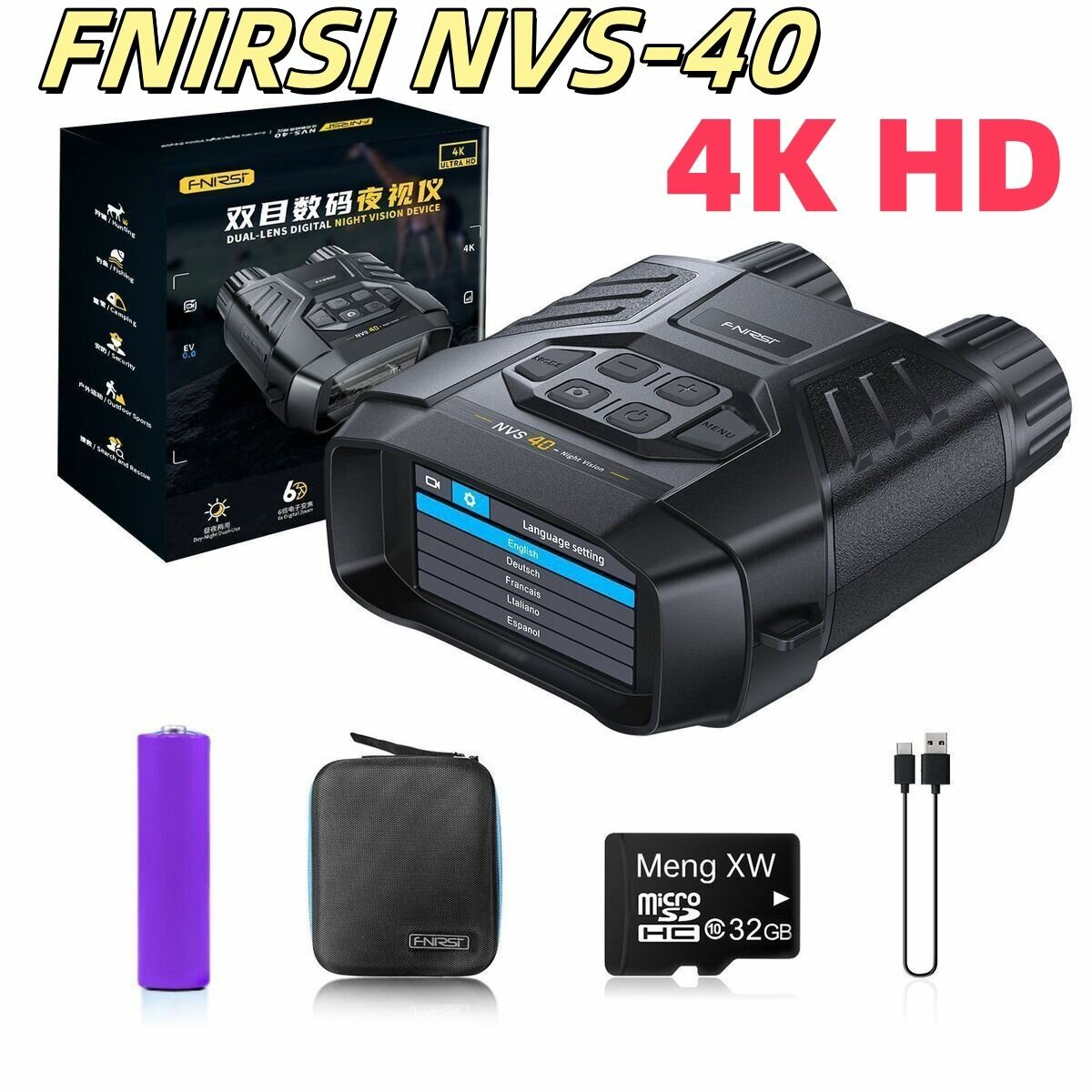 Бинокль FNIRSI NVS-40 HD, 4К, с поддержкой русского, легкий вес