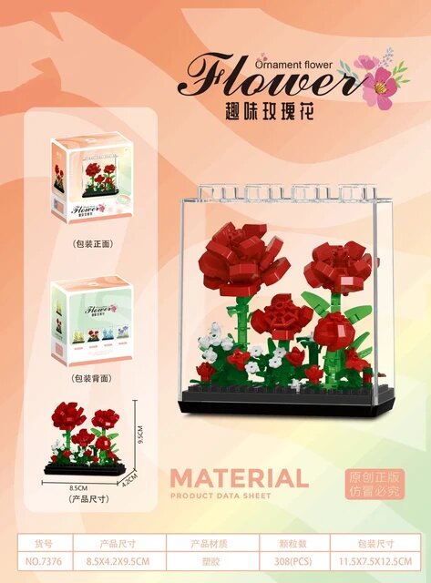 Букет цветов, кирпичики, конструктор, набор для взрослых, детские игрушки, цветы, мини-частицы, строительные блоки, собранные кирпичики, подарок для девочки