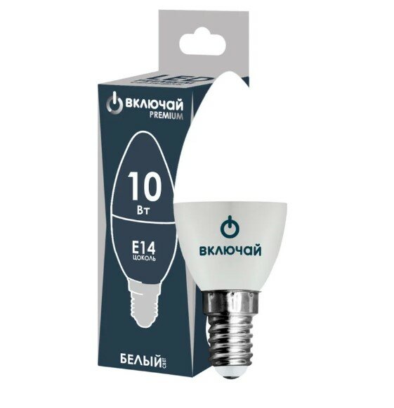 Лампа светодиодная 10W E14 свеча 4000K 220V (LED PREMIUM C37-10W-E14-W) Включай