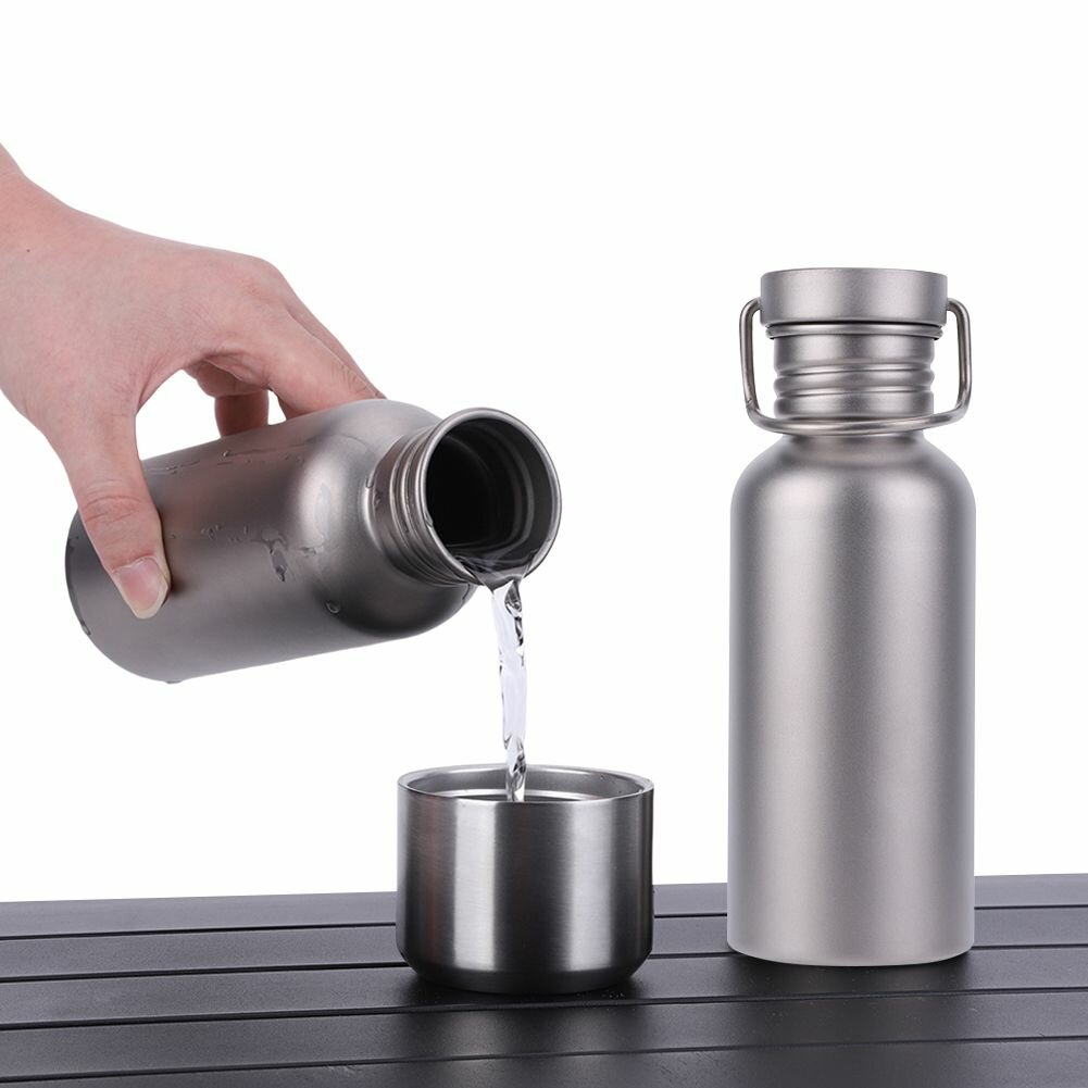 Титановая бутылка для воды на 500/600/750 мл с крышкой, спортивный чайник для пикника на открытом воздухе