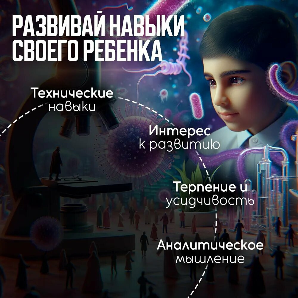 Микроскоп детский, школьный с образцами для исследований, белый VentaMAX. Набор опыты и эксперименты.