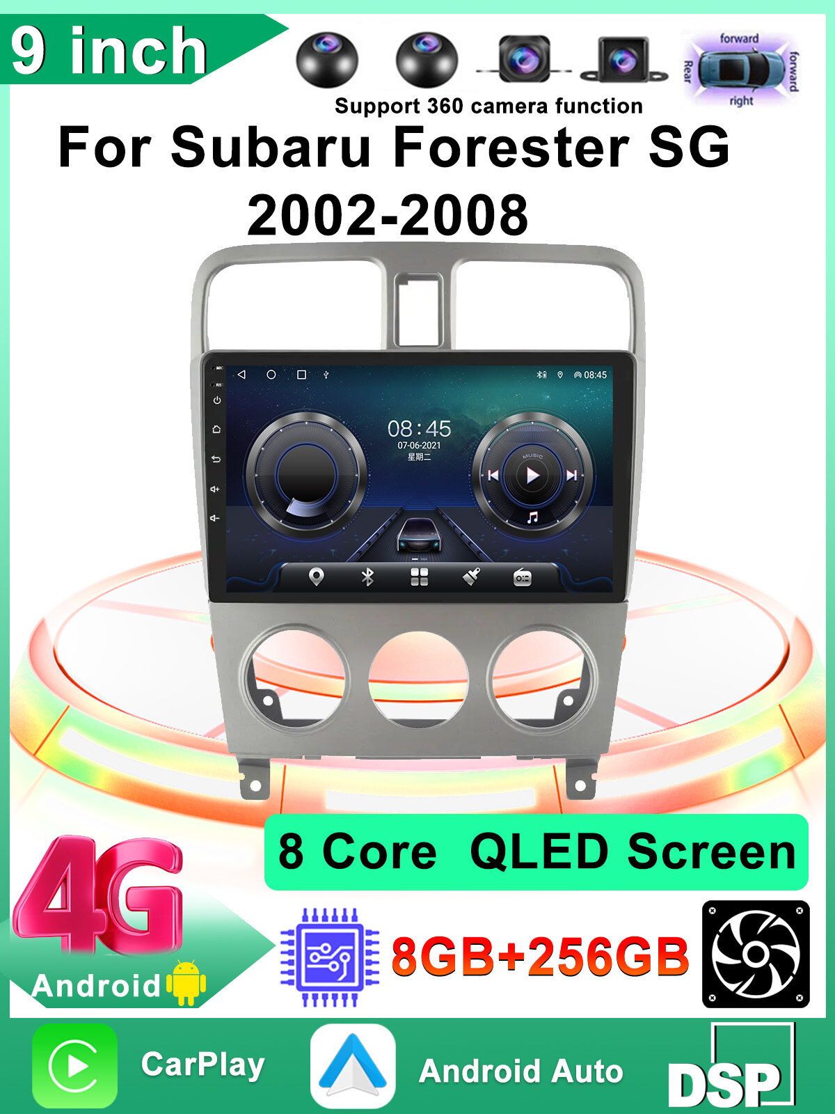 Магнитола для Автомагнитол Subaru Forester SG 2002-2008 2 DIN-Android Auto Carplay 9-дюймовое головное устройство Android, FM, RDS, WIFI,4G,8 Core
