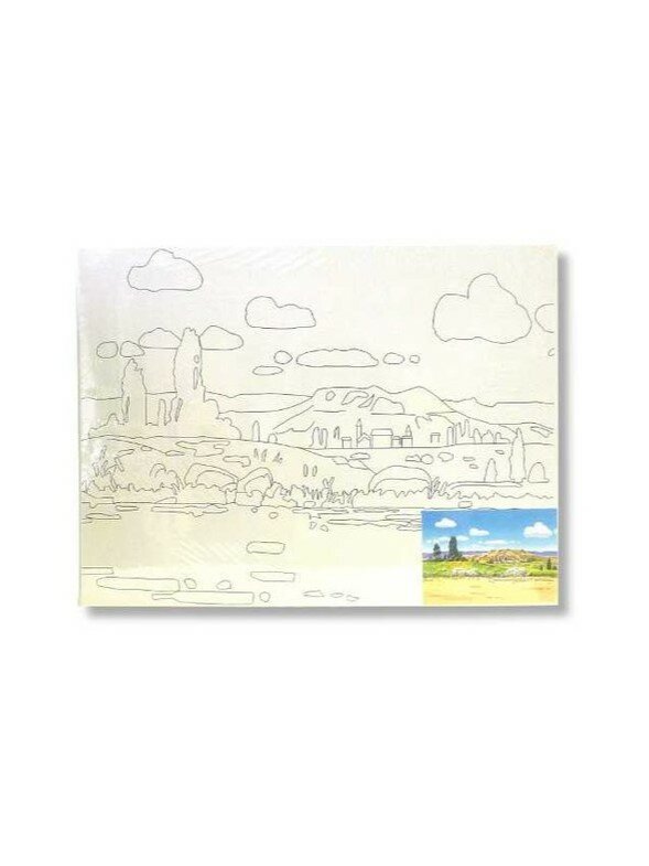 Холст на картоне для рисования с эскизом "Пейзаж-2" 30х40см, 100% хлопок
